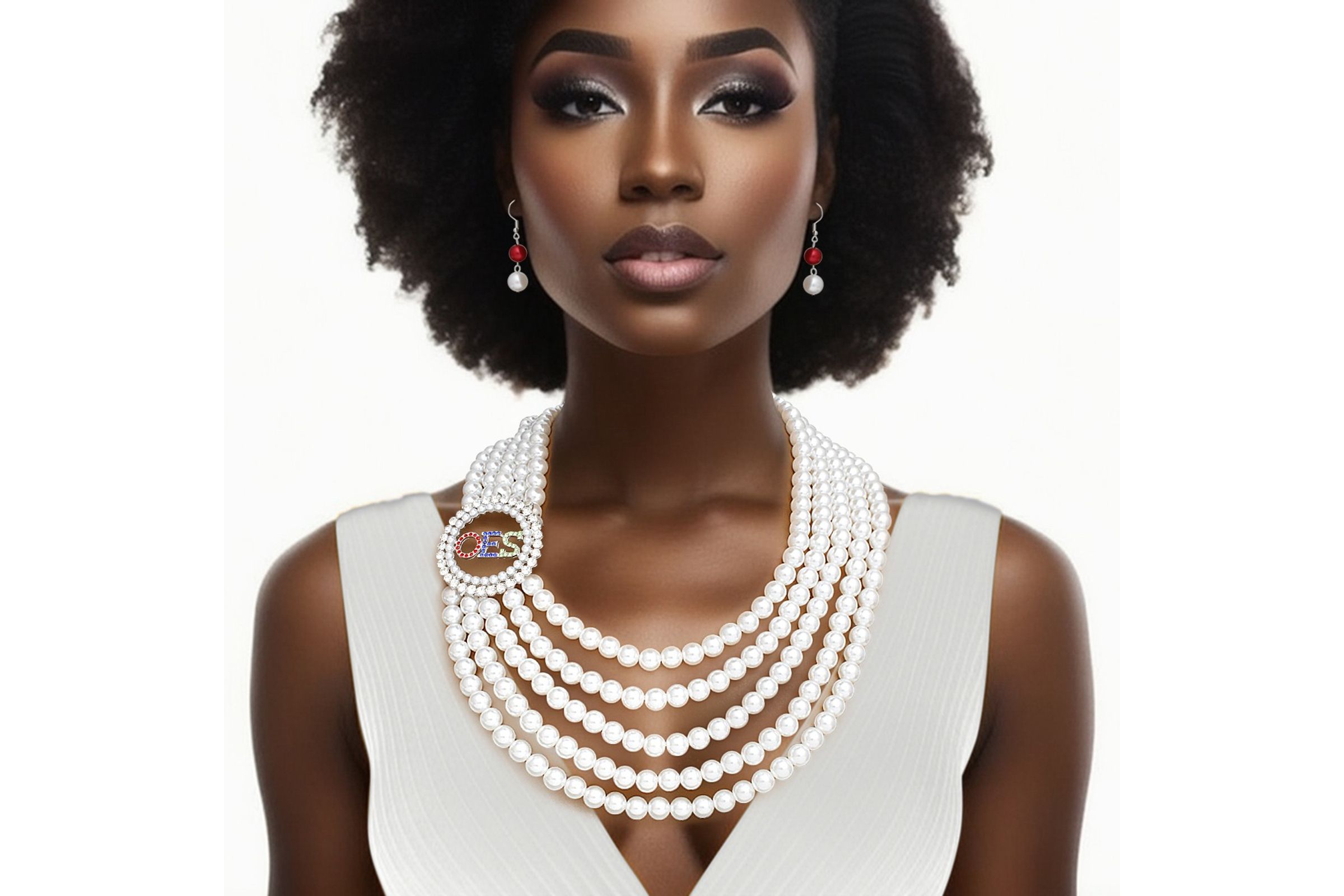 OES Sorority White Pearl Necklace Set for Women