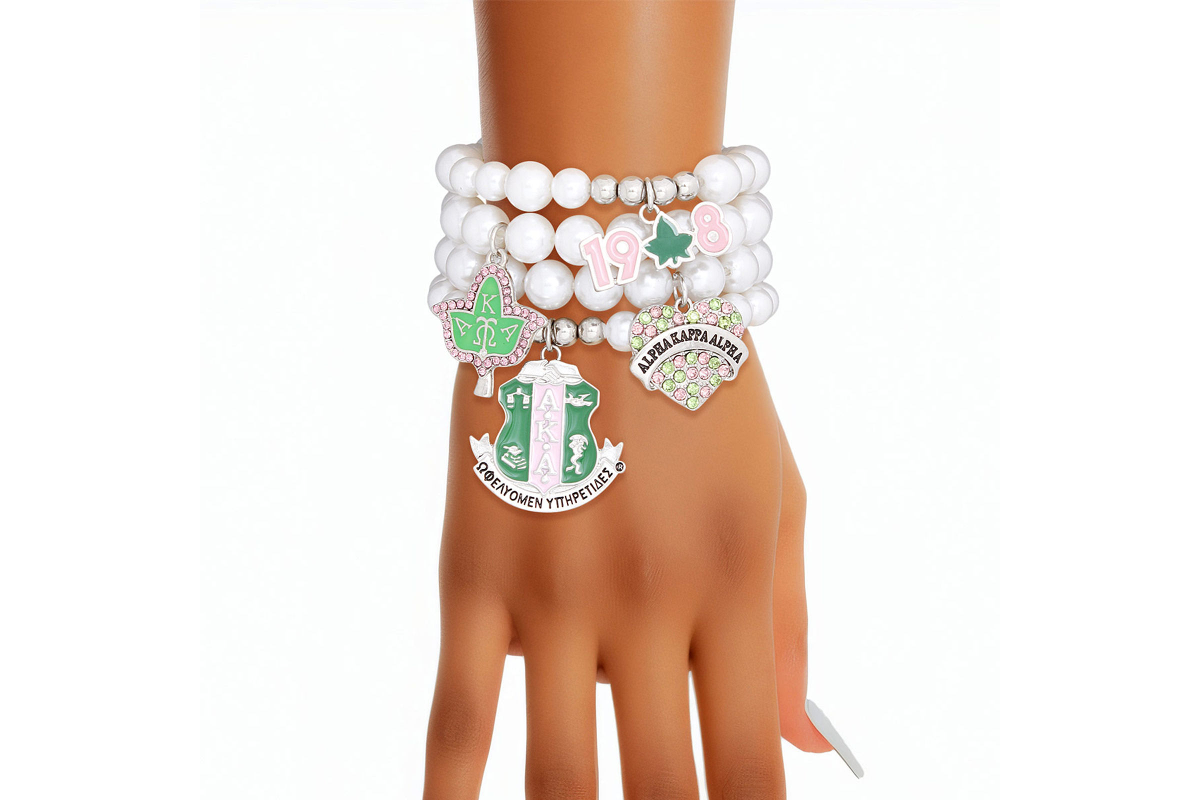 Aka Sorority Charm White Pearl Bracelets