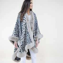 Wholesale Shawl Cape Ruana Beige Cheetah Fur Wrap for Women
