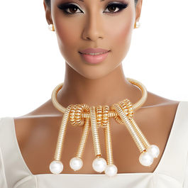 Wholesale Necklace Gold Spiral Pearl Statement Set for Women