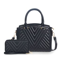 Wholesale Purse Black Chevron Quilted Set Bag for Women