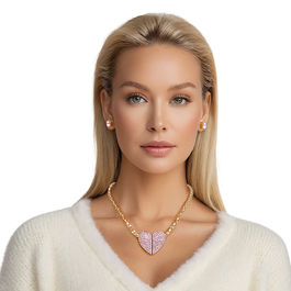 Wholesale Necklace Pink Heart Magnet Gold Chain Set Women