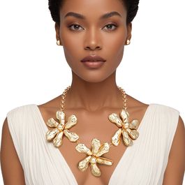Wholesale Necklace Polished Gold Chunky Flower Set for Women