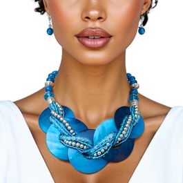 Wholesale Collar Blue Shell Disc Beaded Necklace for Women
