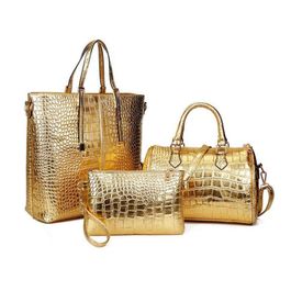 Shiny Gold Croc 3 Pcs Bag Set- Order Wholesale