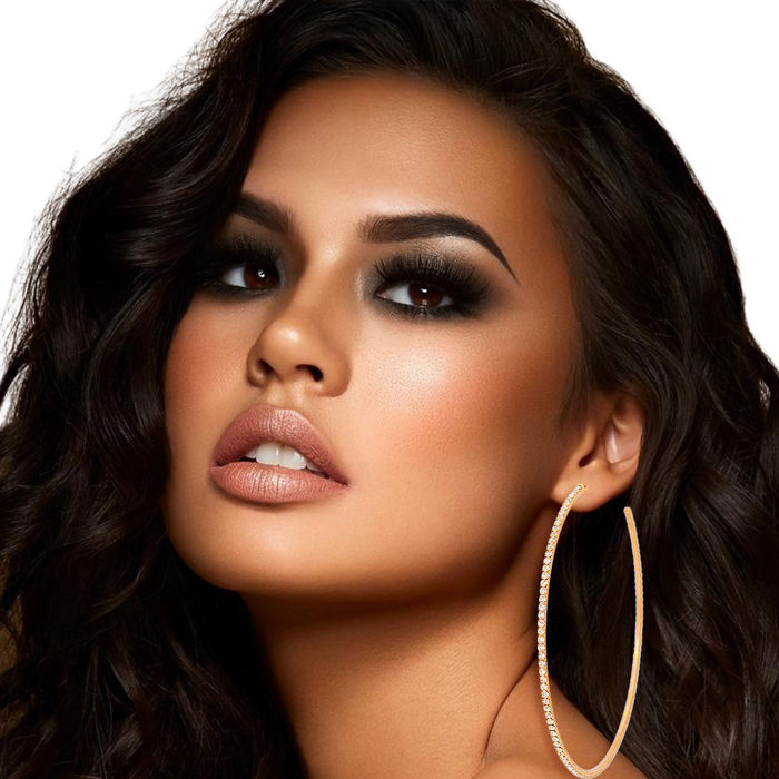 Wholesale Clip On Large Gold Pave C Hoops for Women