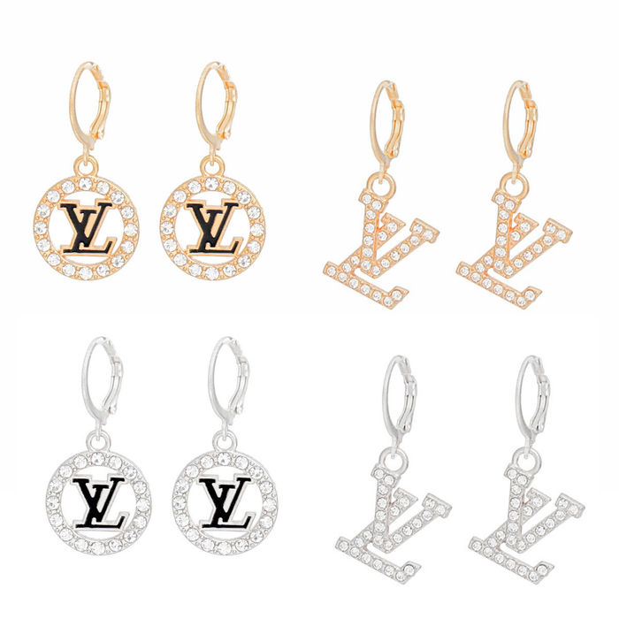 Wholesale Dozen Pack 2 Pcs Set Black LV Clip Hoops for Women