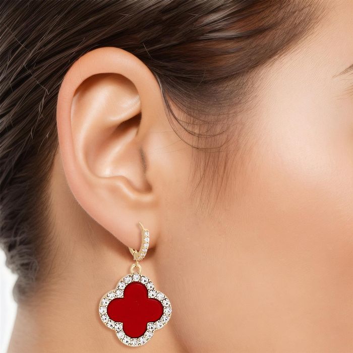 Wholesale Hoop Red Clover Gold Huggie Earrings for Women