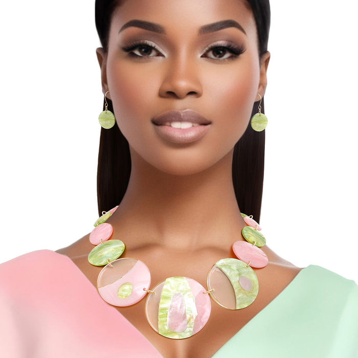 Wholesale AKA Necklace Pink Green Disc Collar for Women