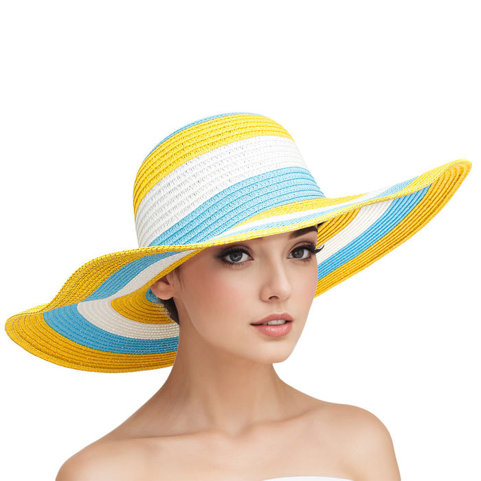 Wholesale Straw Hat Vogue Multicolor Striped Wide Brim Hat