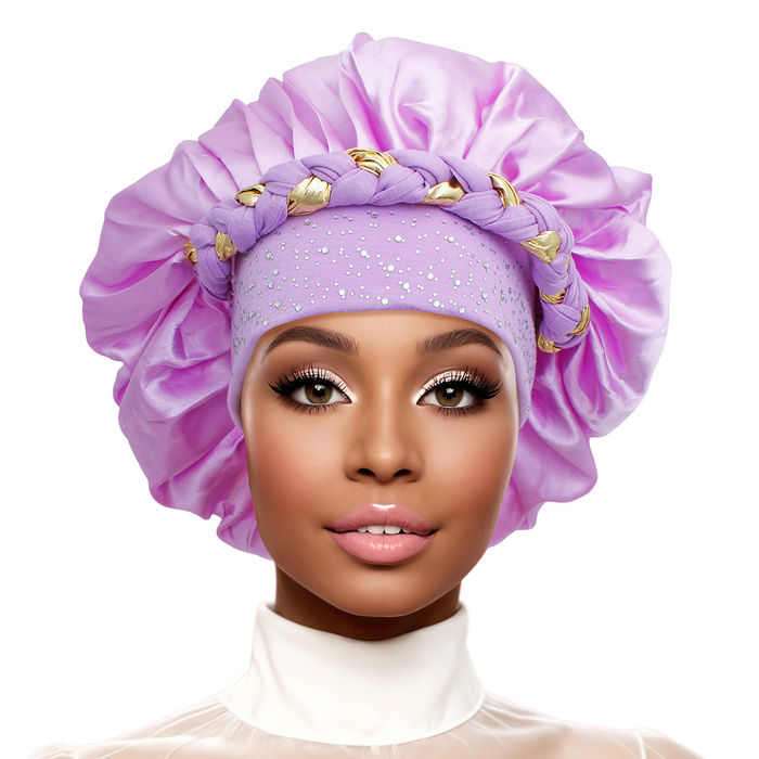 Wholesale Bonnet Purple Gold Satin Wide Edge Braid Women