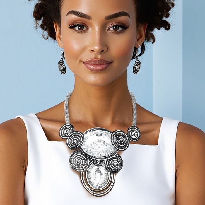 Wholesale Bib Silver and Black Wire Drilled Crystal Necklace