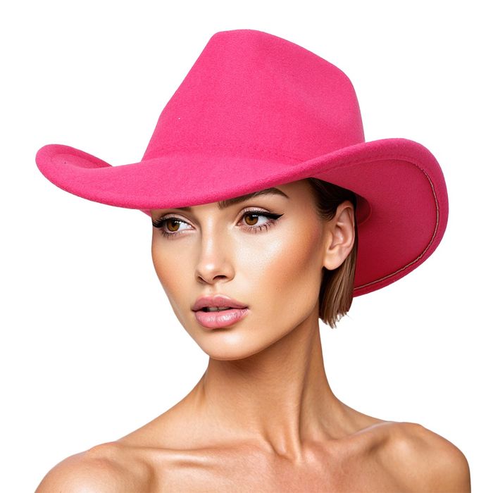 Wholesale Cowboy Hat Fuchsia Pinched Cowgirl Fashion Hat