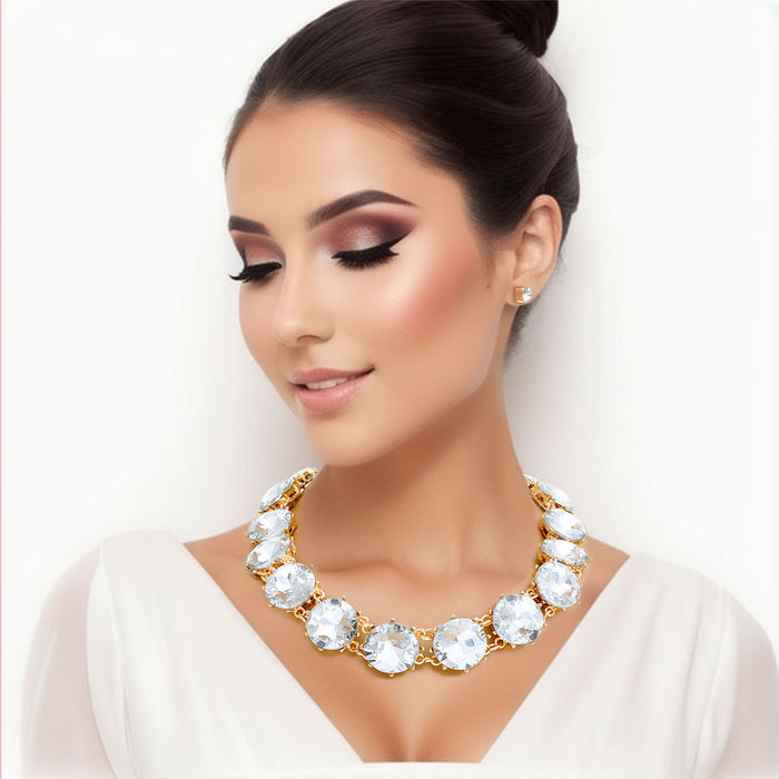 Gold and Clear Round Crystal Link Necklace- Order Wholesale